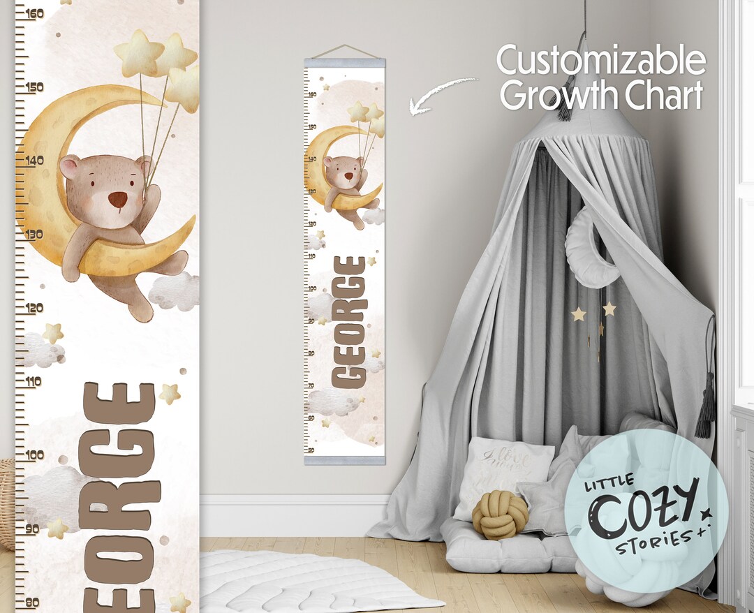 Cute Bear Themed Growth Chart | Watercolor Teddy Bear Height Chart ...