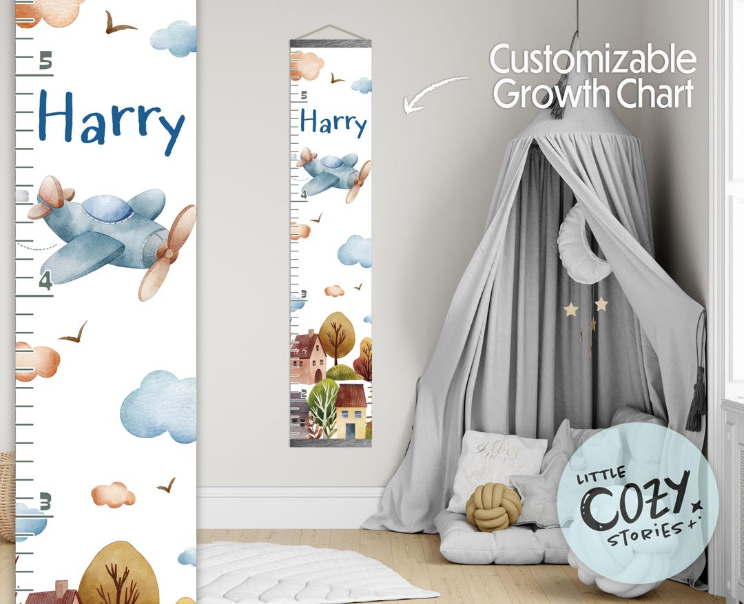 Custom Plane Growth Chart | Canvas Kids Room Decor | Aviation Height ...