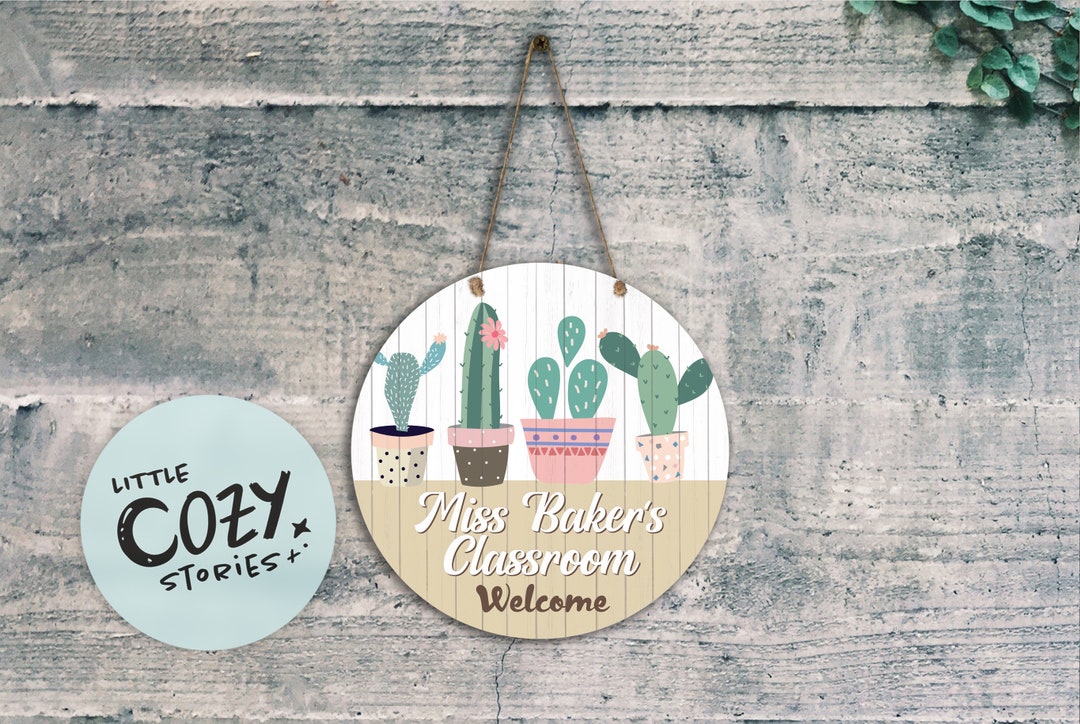 Custom Teacher Cactus Sign | Boho Cactus Door Sign | Greenery Classroom ...
