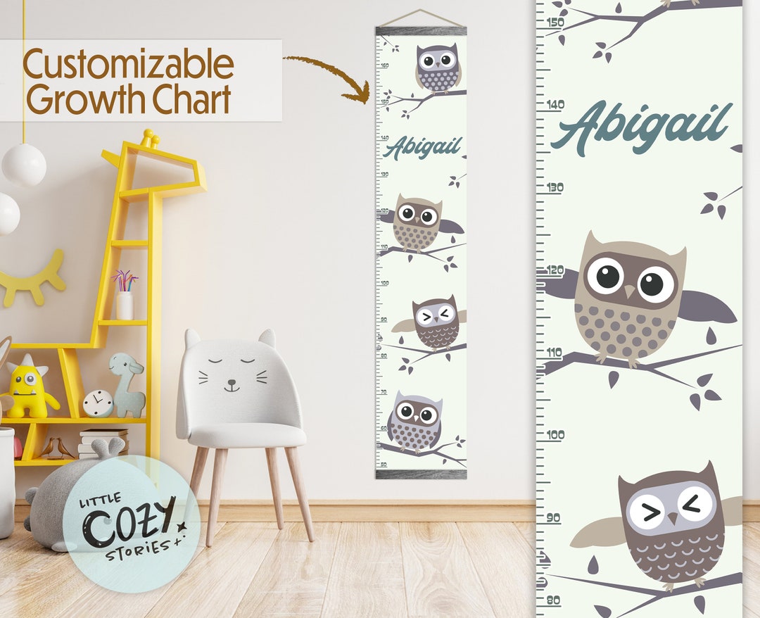 Custom Owl Themed Growth Chart Woodland Growth Chart Canvas Growth ...