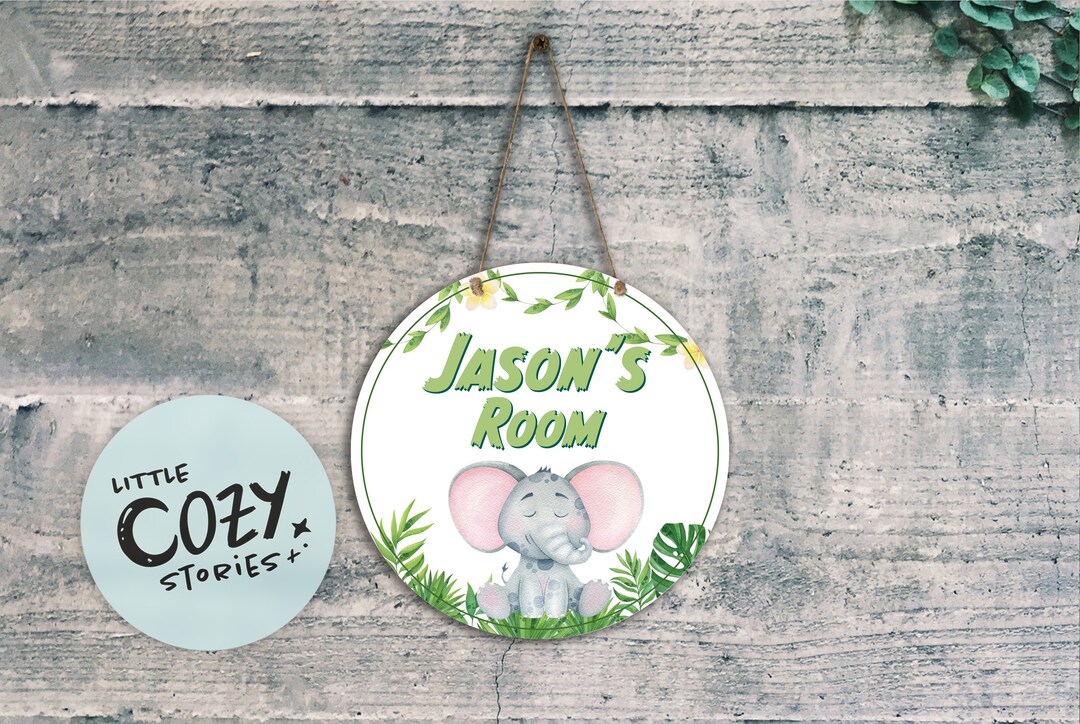 Custom Cute Elephant Themed Sign Safari Jungle Round Kids Door Sign ...