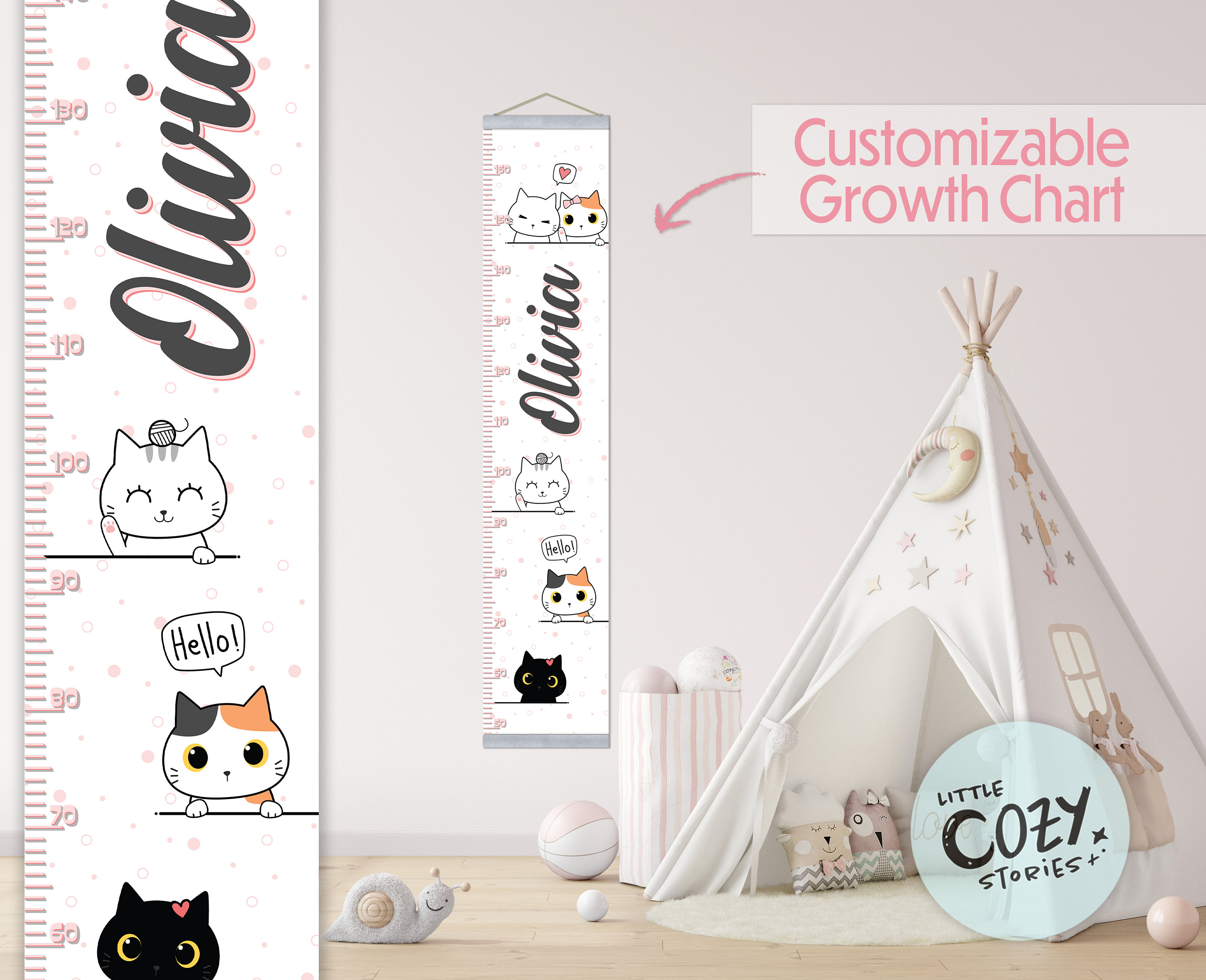 Cute Cats Themed Growth Chart | Cats Doodle Growth Chart | Banner ...