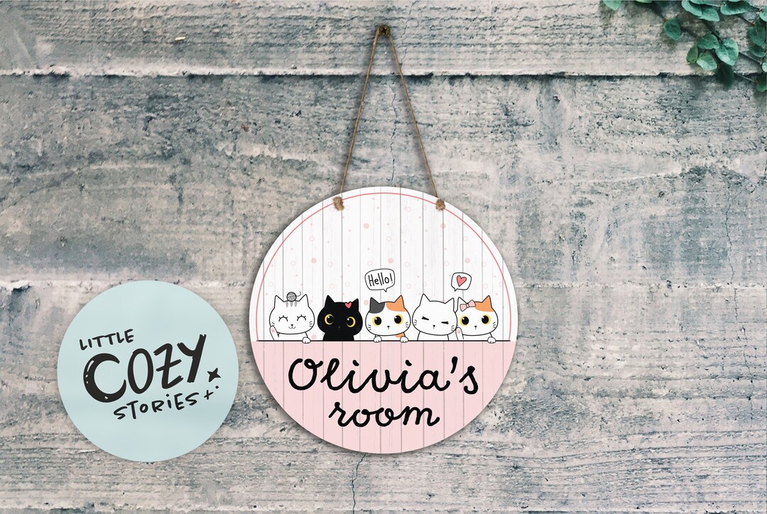 Custom Cute Cats Sign Cute Cats Doodle Door Sign Bedroom Door Sign Wall ...