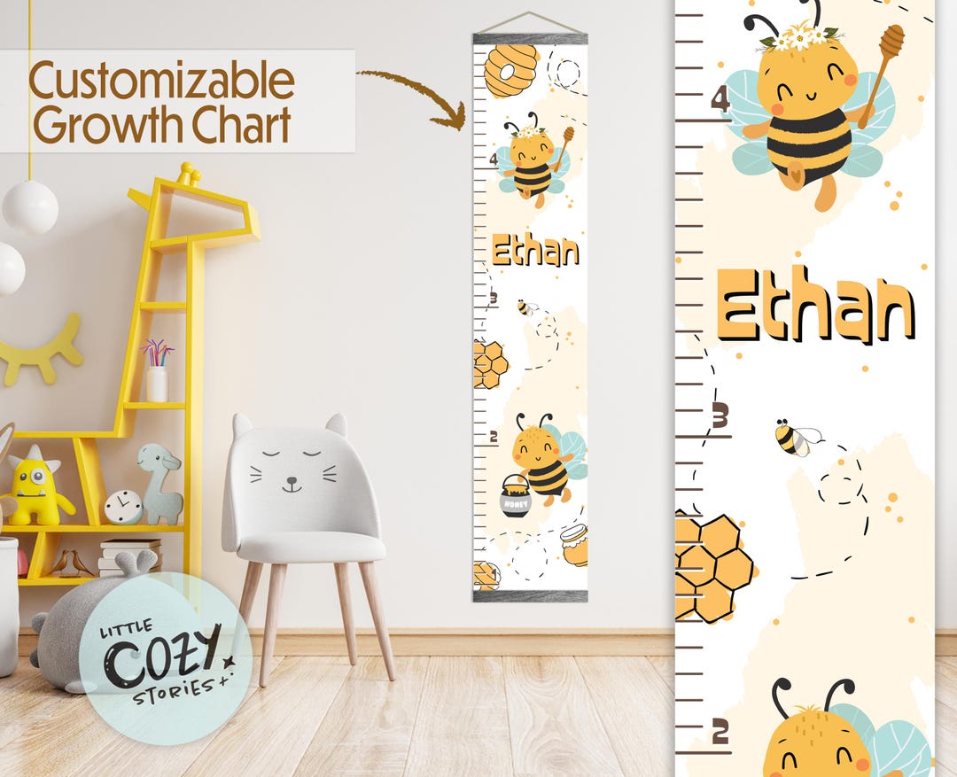 Measure up With Bees - Unique Children's Growth Chart - Bee Patterned ...