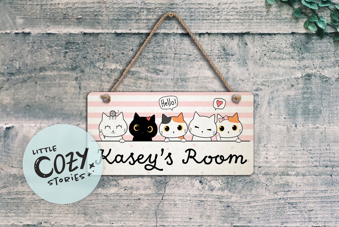 Custom Cute Cats Sign | Cute Cats Doodle Door Sign | Bedroom Door Sign ...
