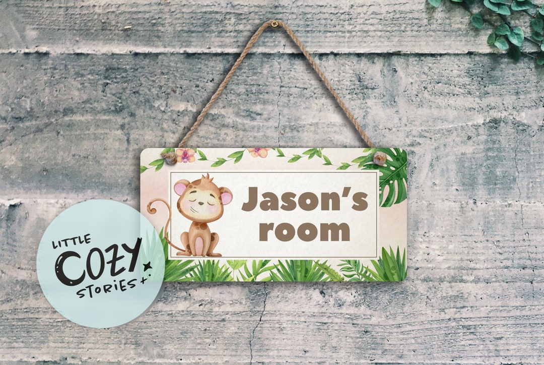 Custom Cute Monkey Themed Sign Safari Jungle Animal Kids Door Sign ...
