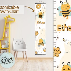 Bee Themed Growth Chart Cute Bee Pattern Height Chart Bee Canvas Growth ...