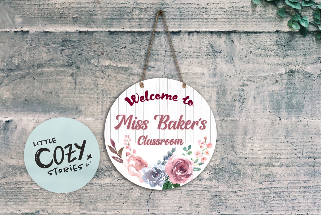 Custom Teacher Floral Sign | Navy and Blush Flower Door Sign ...