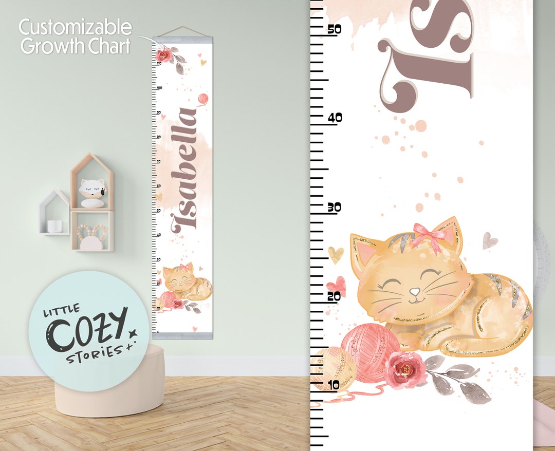 Custom Cat Themed Growth Chart | Cute Cat Growth Chart | Canvas Growth ...