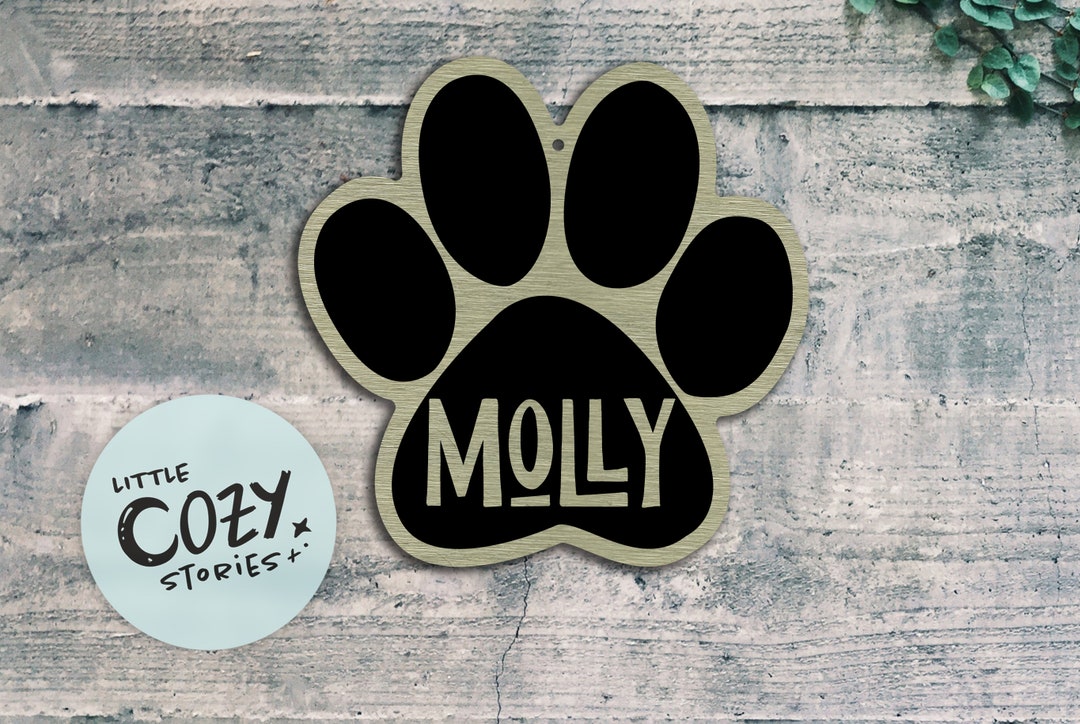 Custom Paw Print Dog Sign: Brushed Gold Pet Name Plaque - Etsy