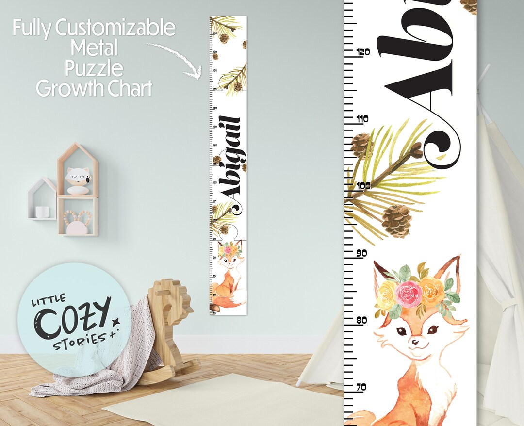 Custom Woodland Themed Growth Chart Growth Chart Metal Puzzle Growth ...