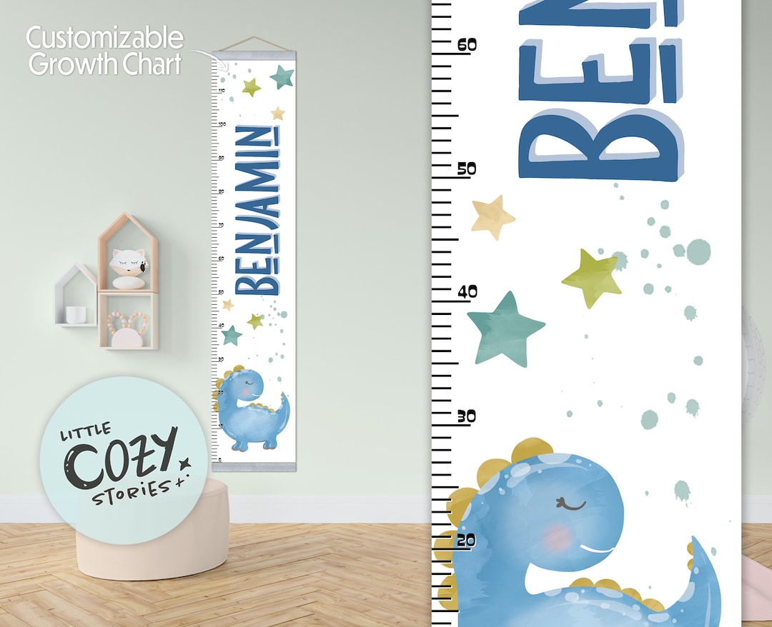 Custom Dino Themed Growth Chart | Dinosaur Growth Chart | Canvas Growth Chart | Child Ruler ...