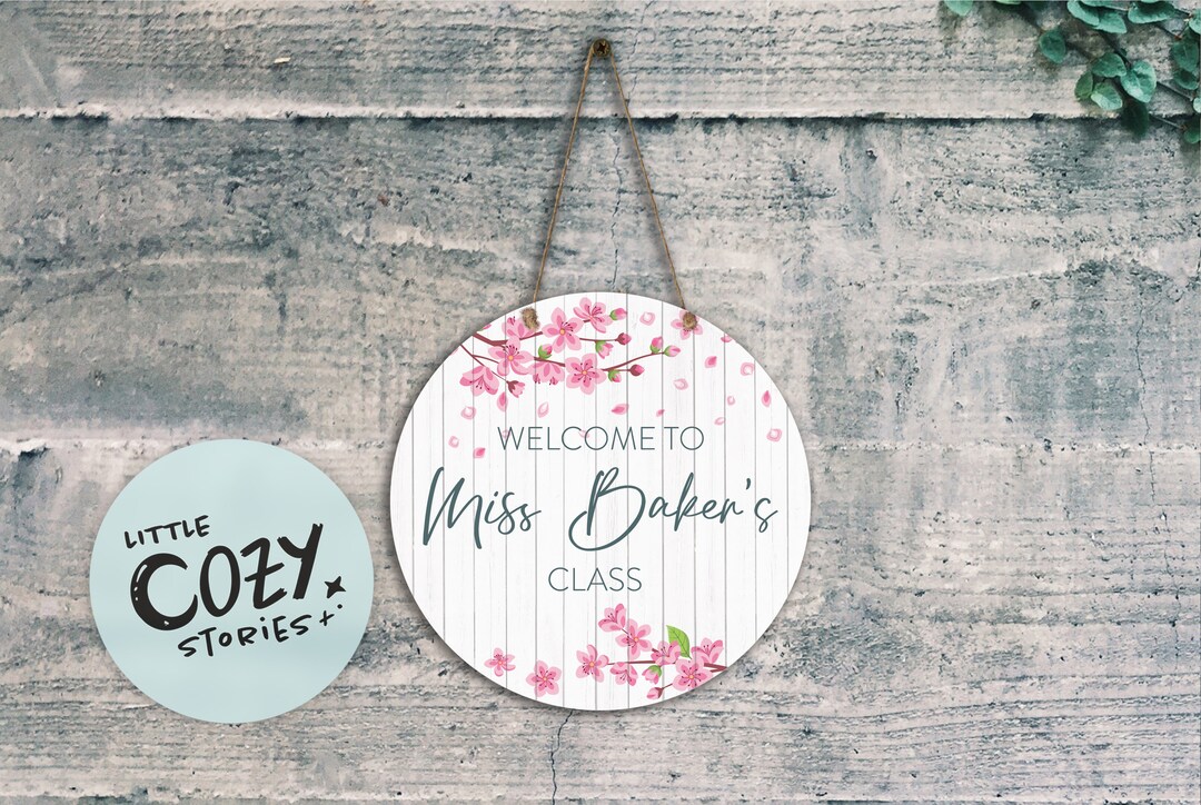 Custom Cherry Blossoms Sign | Cherry Wreath Door Sign | Classroom Sign ...