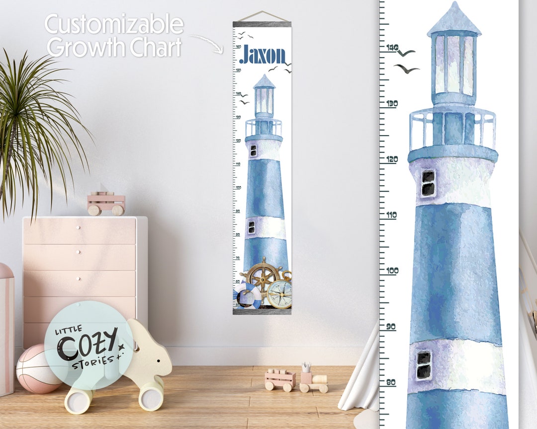 Lighthouse Nursery Growth Chart: Nautical Canvas Wall Art - Etsy