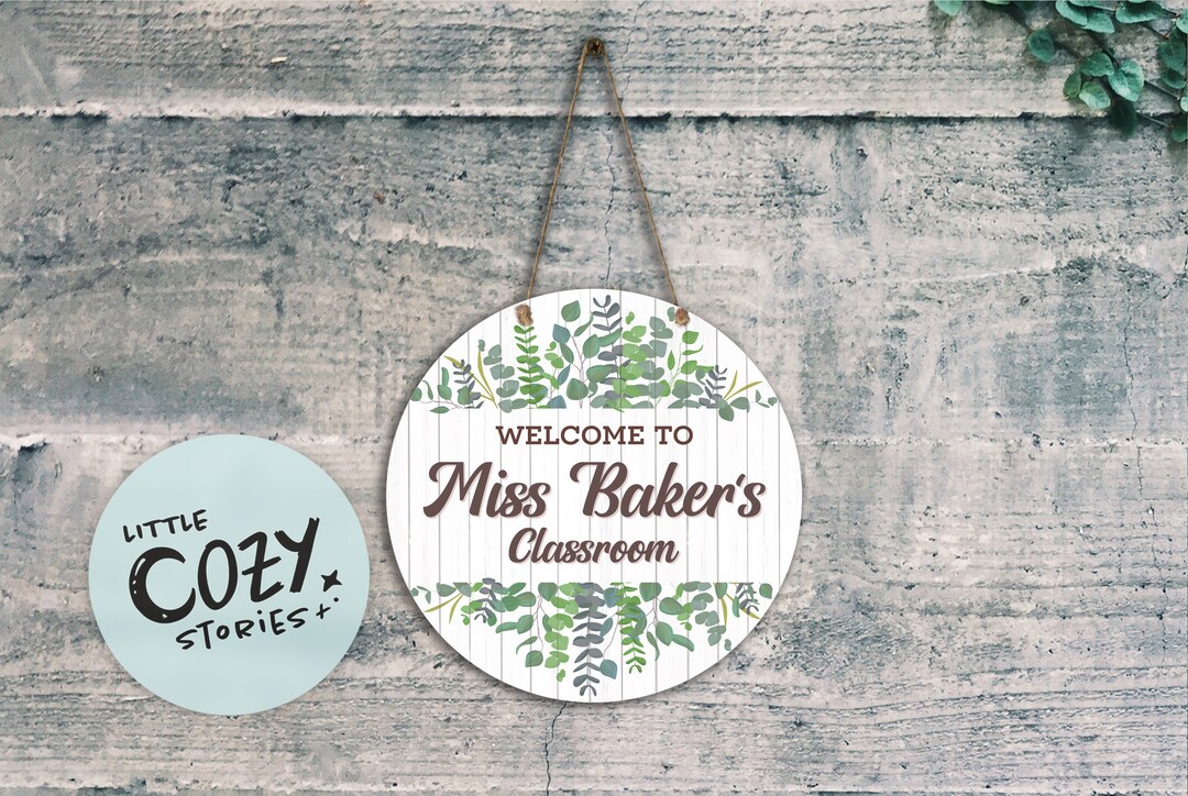 Custom Greenery Sign | Greenery Wreath Door Sign | Classroom Sign ...