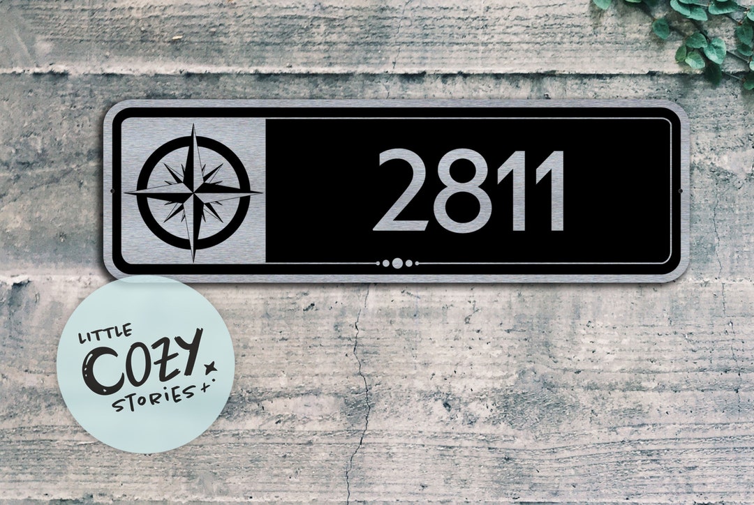 Custom Horizontal Compass Address Sign for House | Indoor-outdoor Metal ...