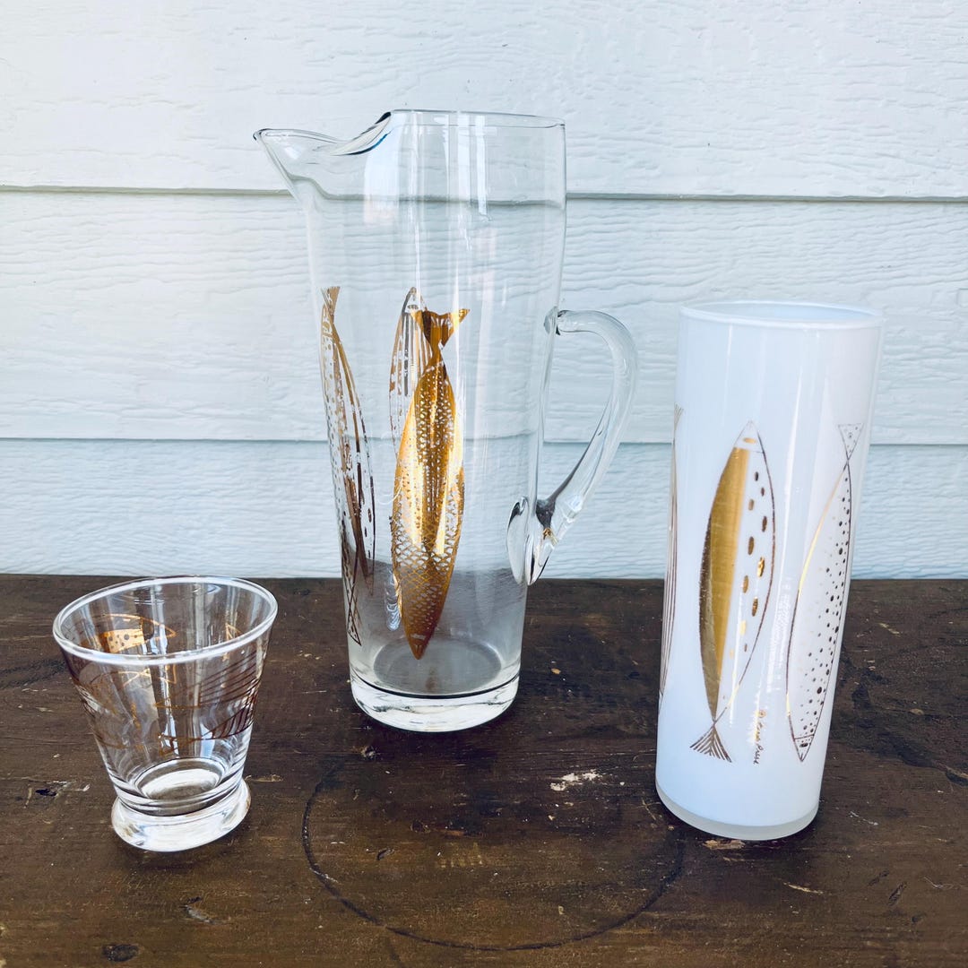 Mid Century Fred Press Fish Glass and Pitcher Lot of Three - Etsy