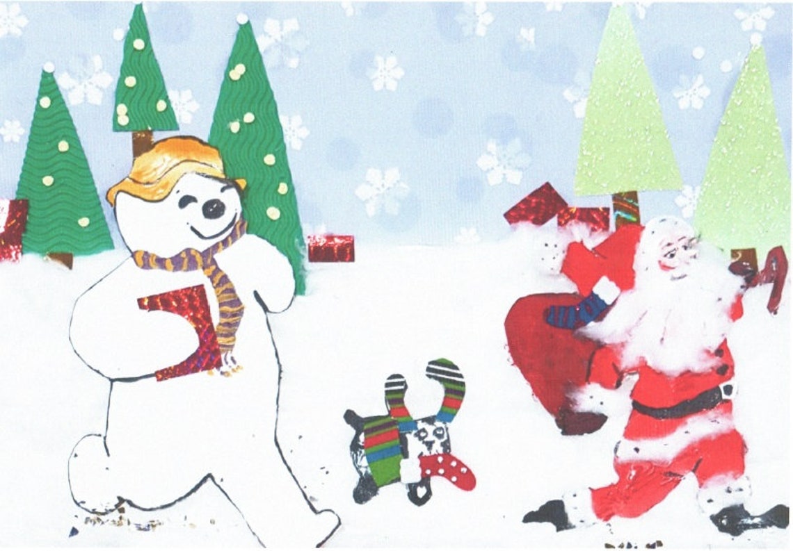 Snowman Chasing Santa Pack of 10 Christmas Cards 210mm X - Etsy