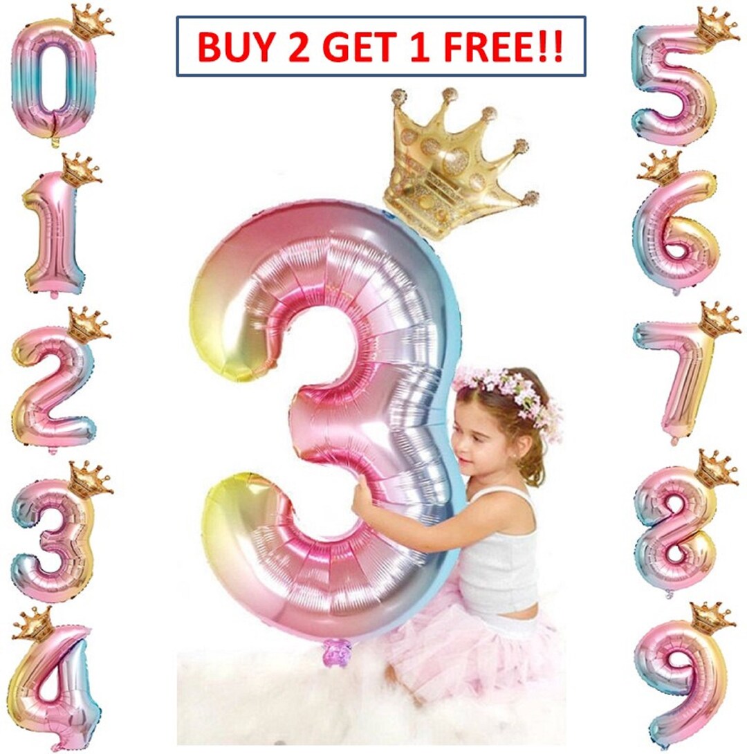 Princess Crown Rainbow Number Balloons Birthday Balloons - Etsy UK