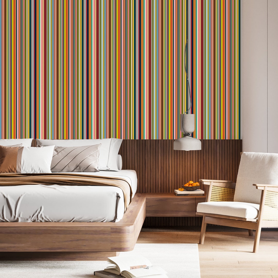 Mid Century Modern Stripe Wallpaper, Peel & Stick and Traditional ...