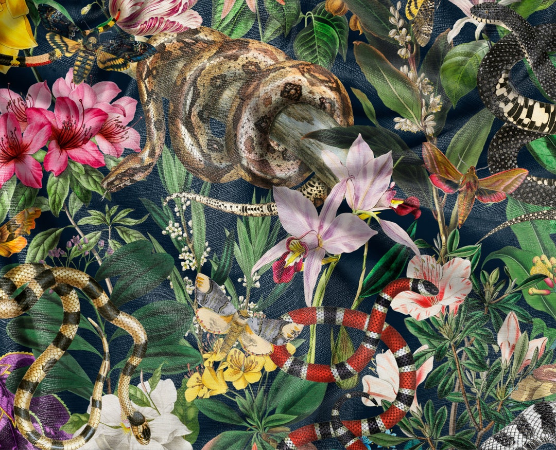 Serpent Forest Fabric, Botanical Fabric, Snake Fabric, Velvet Fabric ...