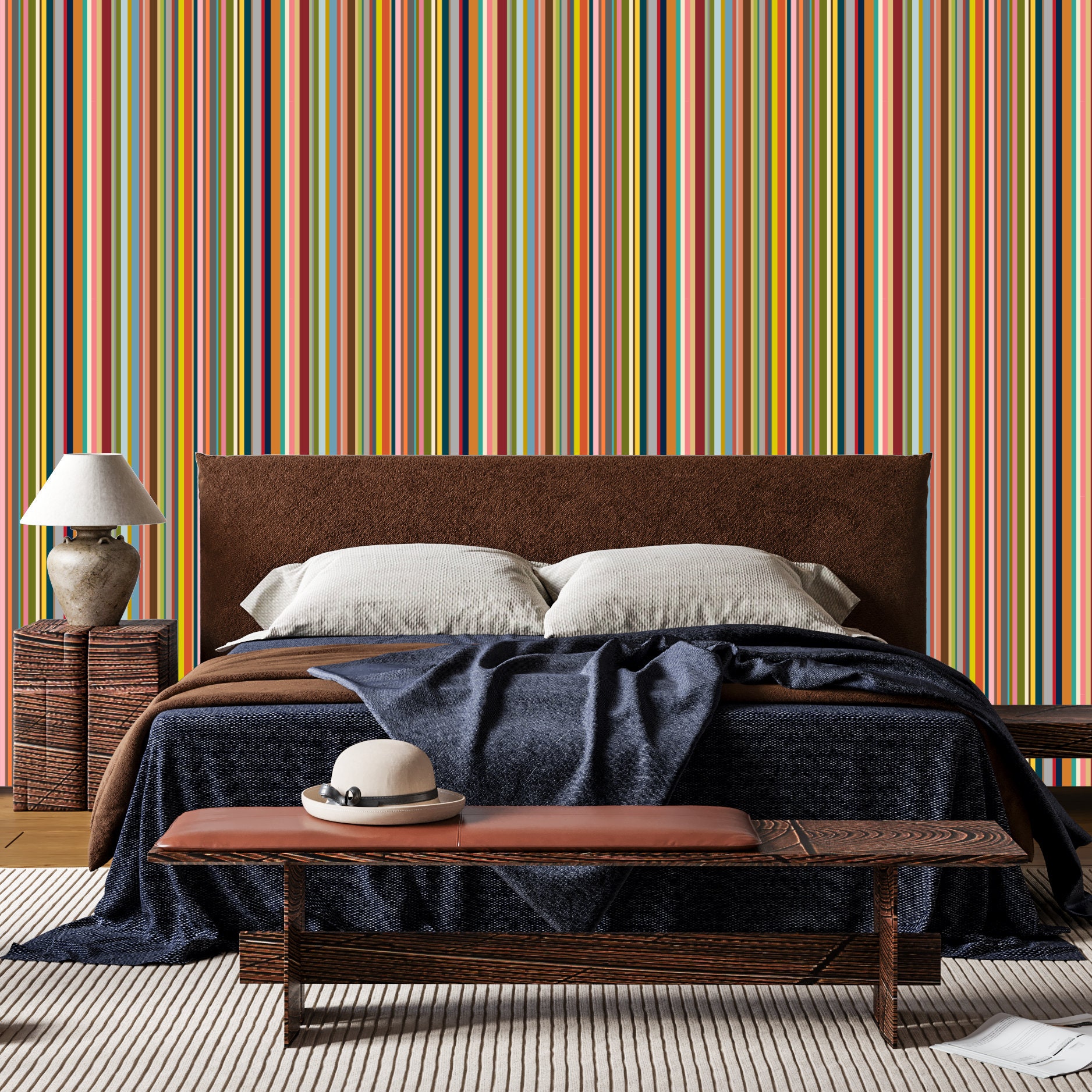 Mid Century Modern Stripe Wallpaper, Peel & Stick and Traditional ...