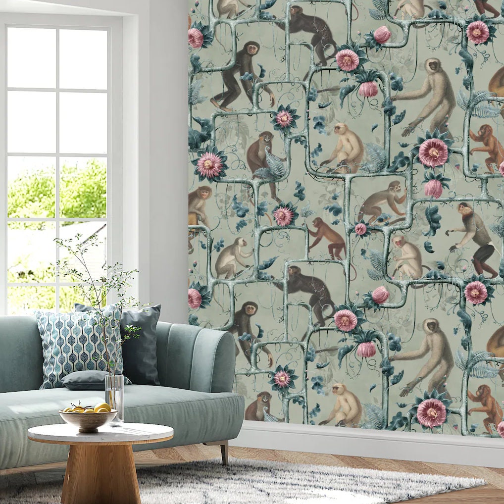 Monkey Trellis Wallpaper Mural, Peel & Stick and Traditional Wallpaper ...