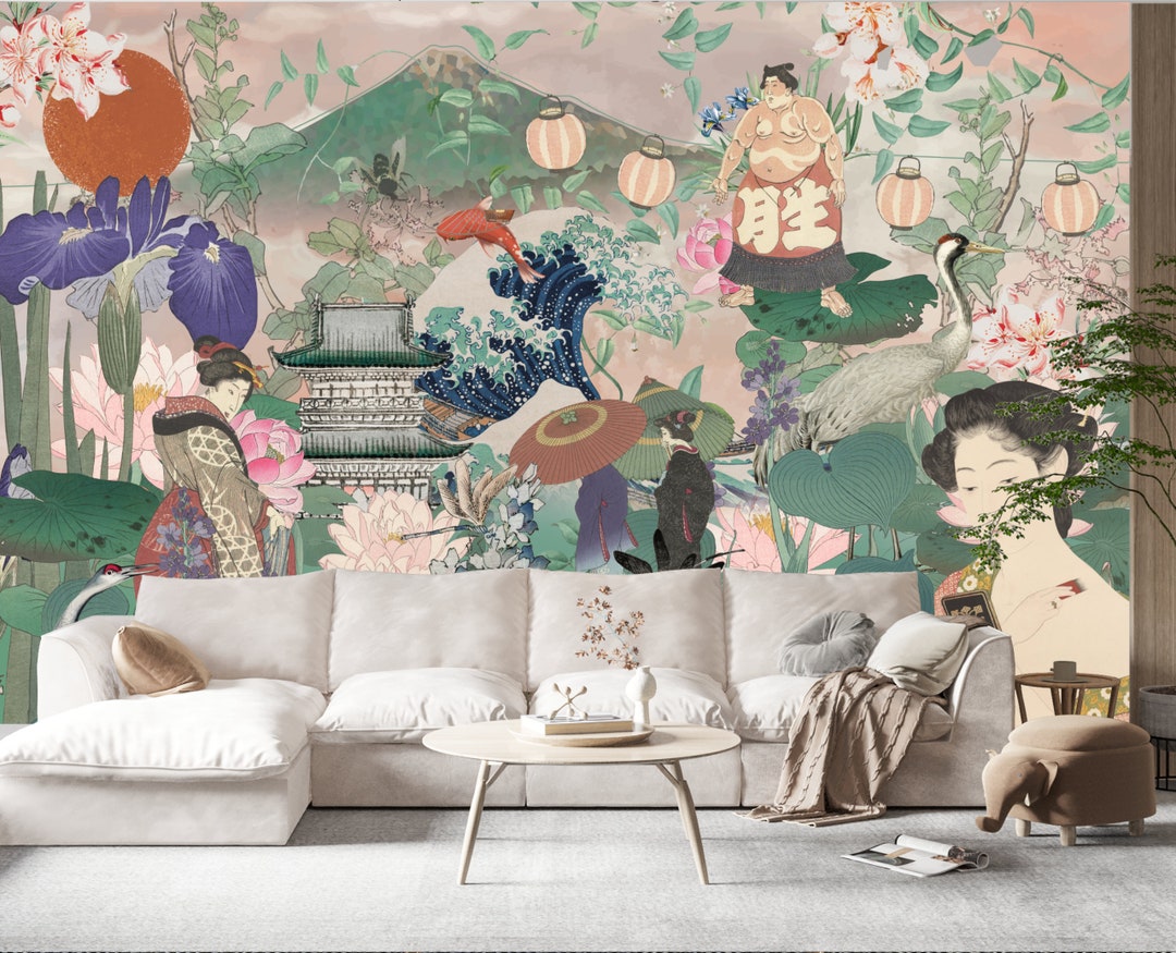Japanese Mural, Peel & Stick and Traditional Wallpaper, Collage Mural ...