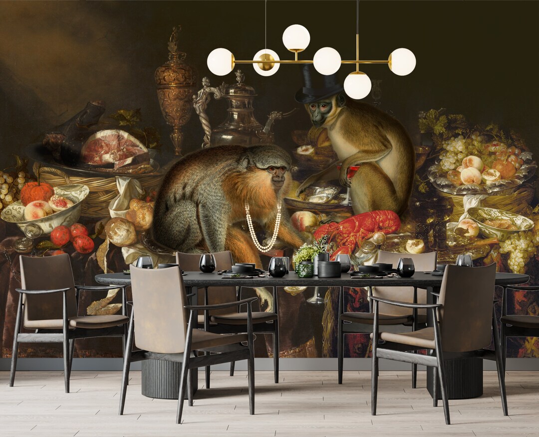 Monkey Mural, Peel & Stick and Traditional Wallpaper, Dining Room Wall ...