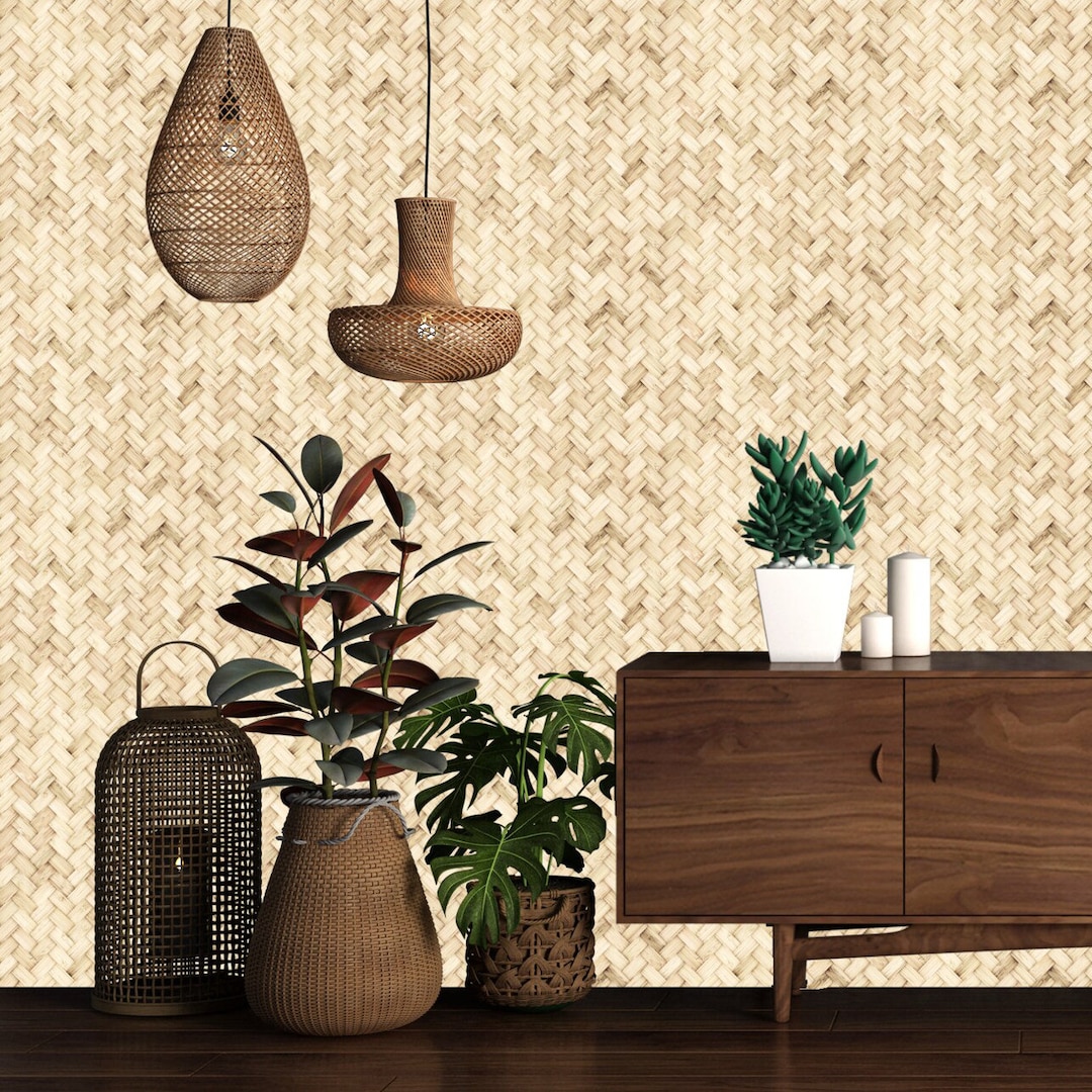 Rattan Effect Wallpaper, Wicker Wallpaper, Bamboo Wallpaper, Peel ...