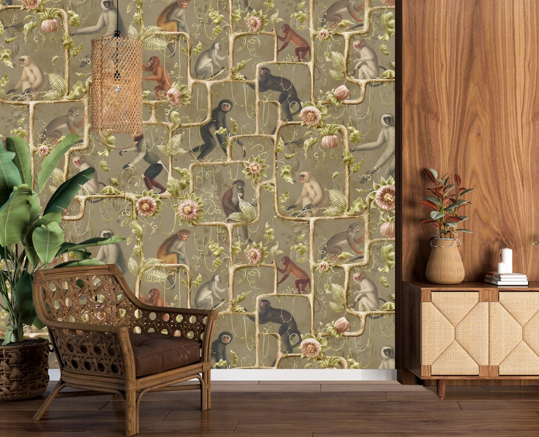 Monkey Trellis Wallpaper Mural Peel & Stick and Traditional - Etsy