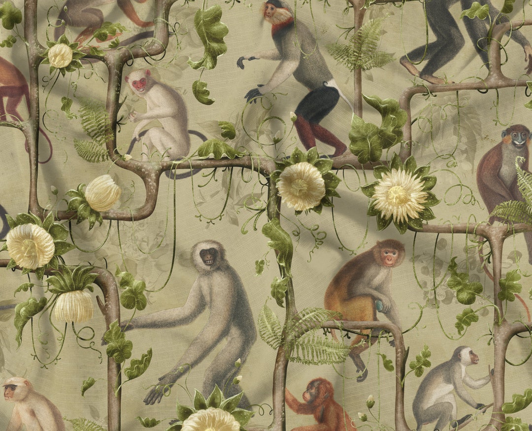 Monkey Trellis Fabric, Vintage Monkey Fabric, Velvet Fabric Material ...
