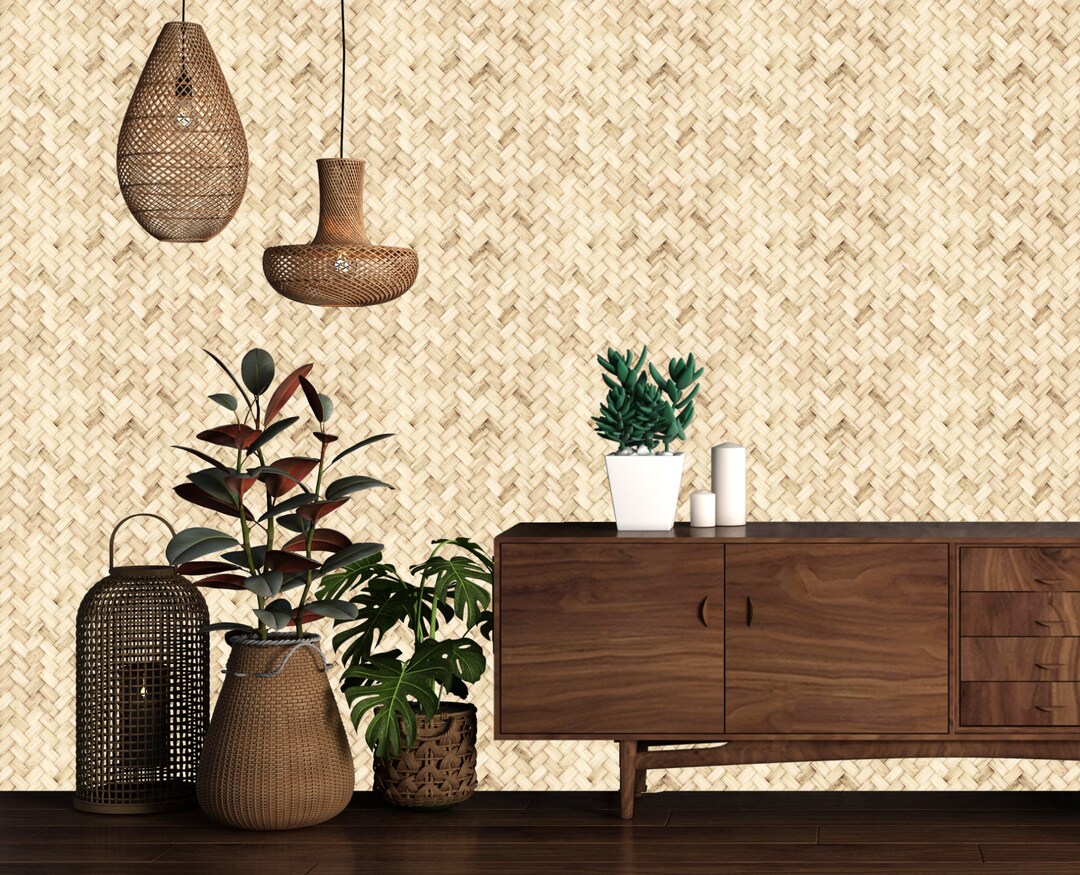 Rattan Effect Wallpaper Wicker Wallpaper Bamboo Wallpaper - Etsy