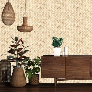 Rattan Effect Wallpaper, Wicker Wallpaper, Bamboo Wallpaper, Peel ...