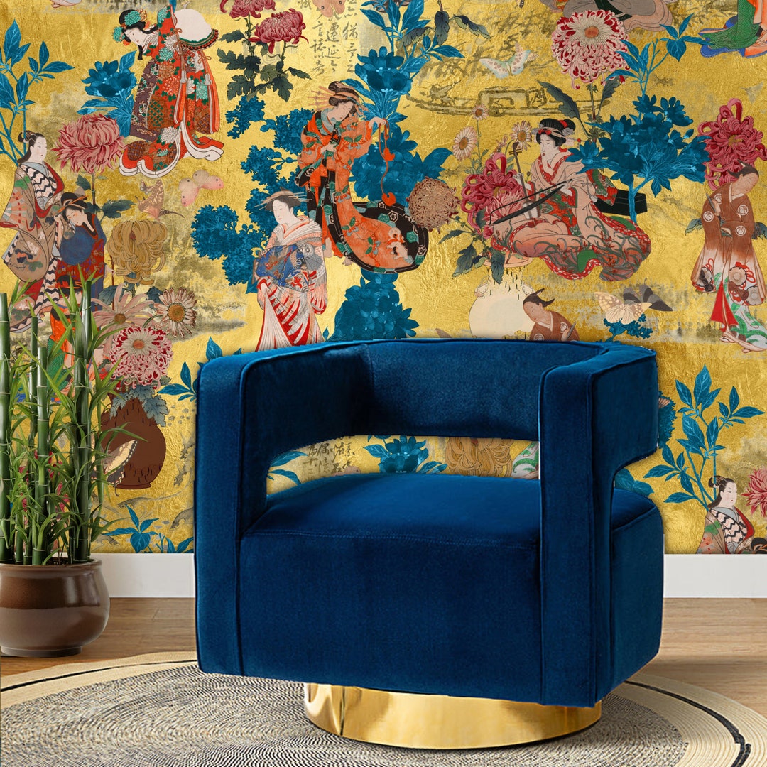Gold Chinoiserie Wallpaper, Peel & Stick and Traditional Wallpaper ...