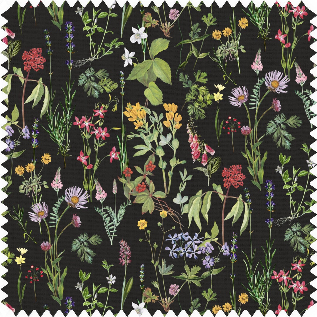 Vintage Floral Fabric, Botanical Fabric, Wildflower Fabric, Velvet ...