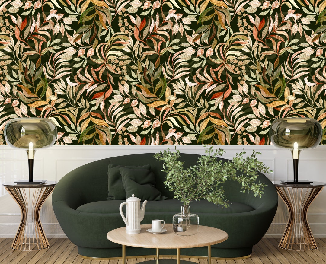 Painted Leaves Wallpaper, Peel & Stick and Traditional Wallpaper, Leaf ...