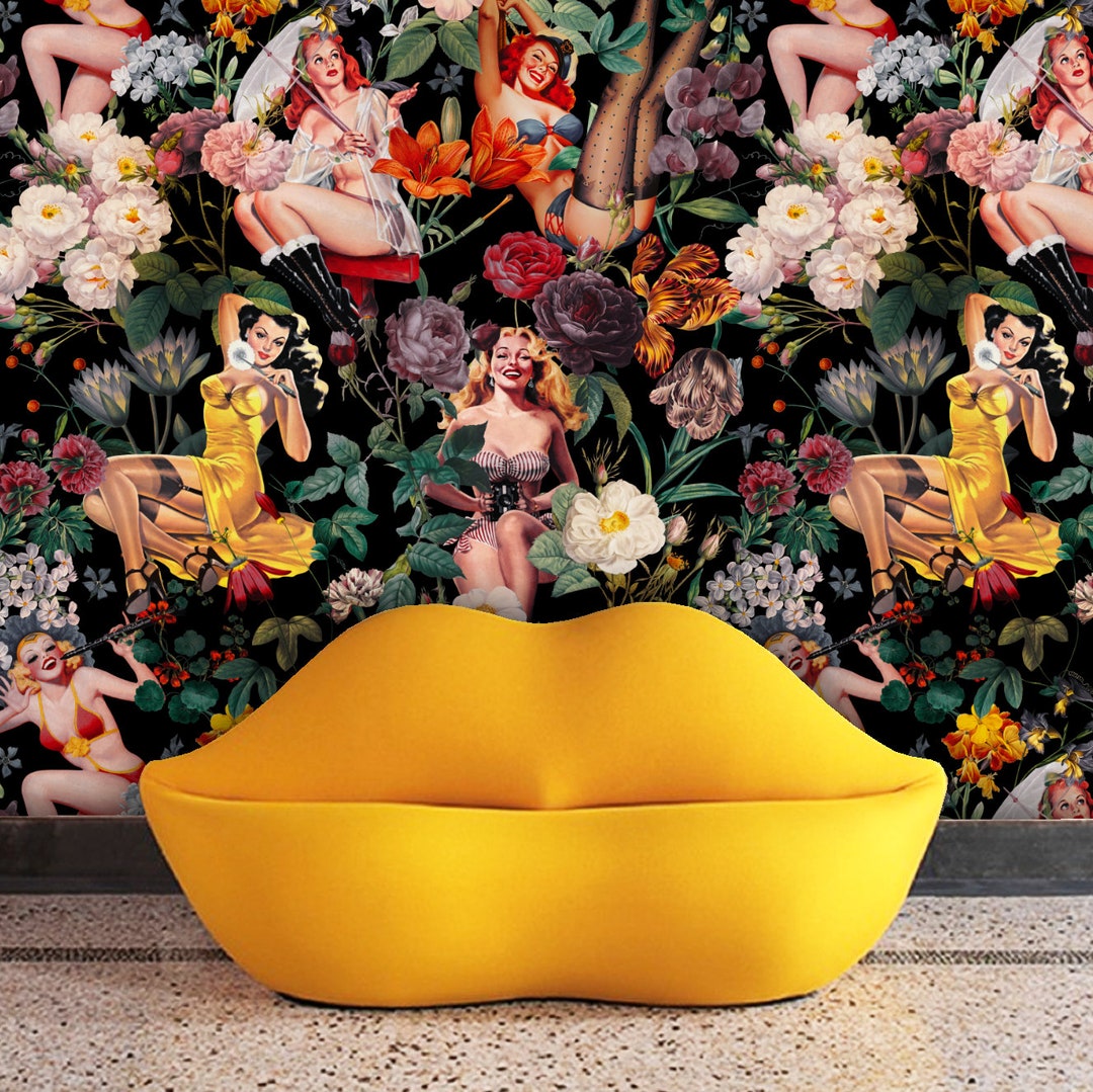 1950's Pin up Girl Wallpaper, Peel & Stick and Traditional Wallpaper ...