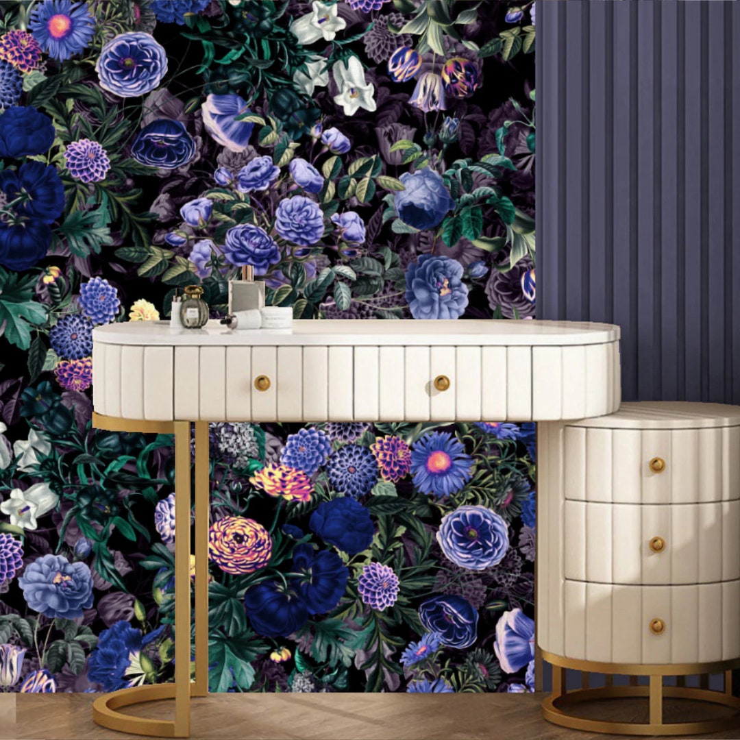 Purple Haze Wallpaper, Purple Floral Mural, Vintage Floral Wallpaper ...