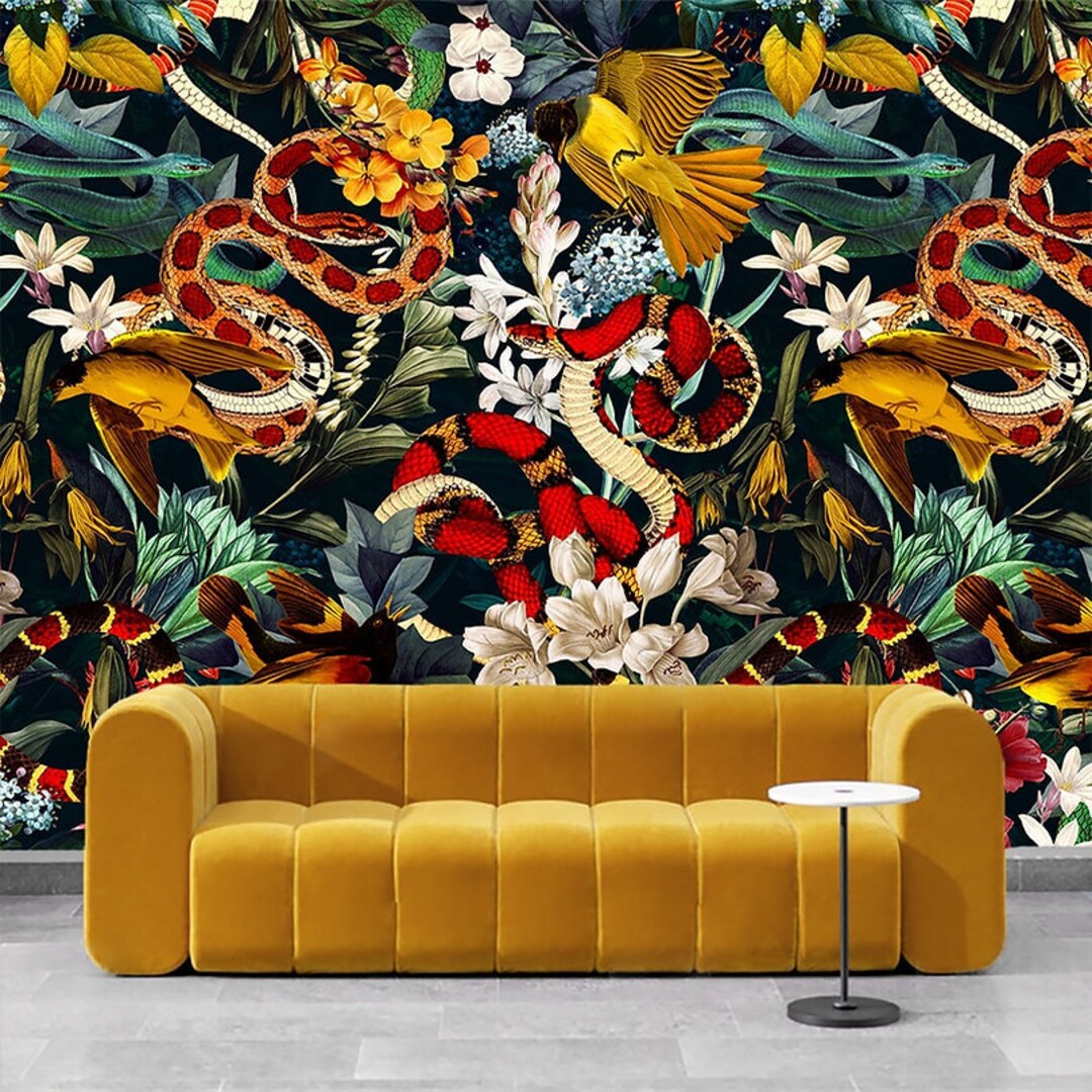 Snake Wallpaper Mural, Peel & Stick and Traditional Wallpaper, Bird ...