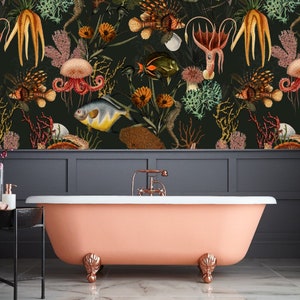 Fish Wallpaper Mural, Bathroom Wallpaper, Aquatic Wallpaper, Peel ...