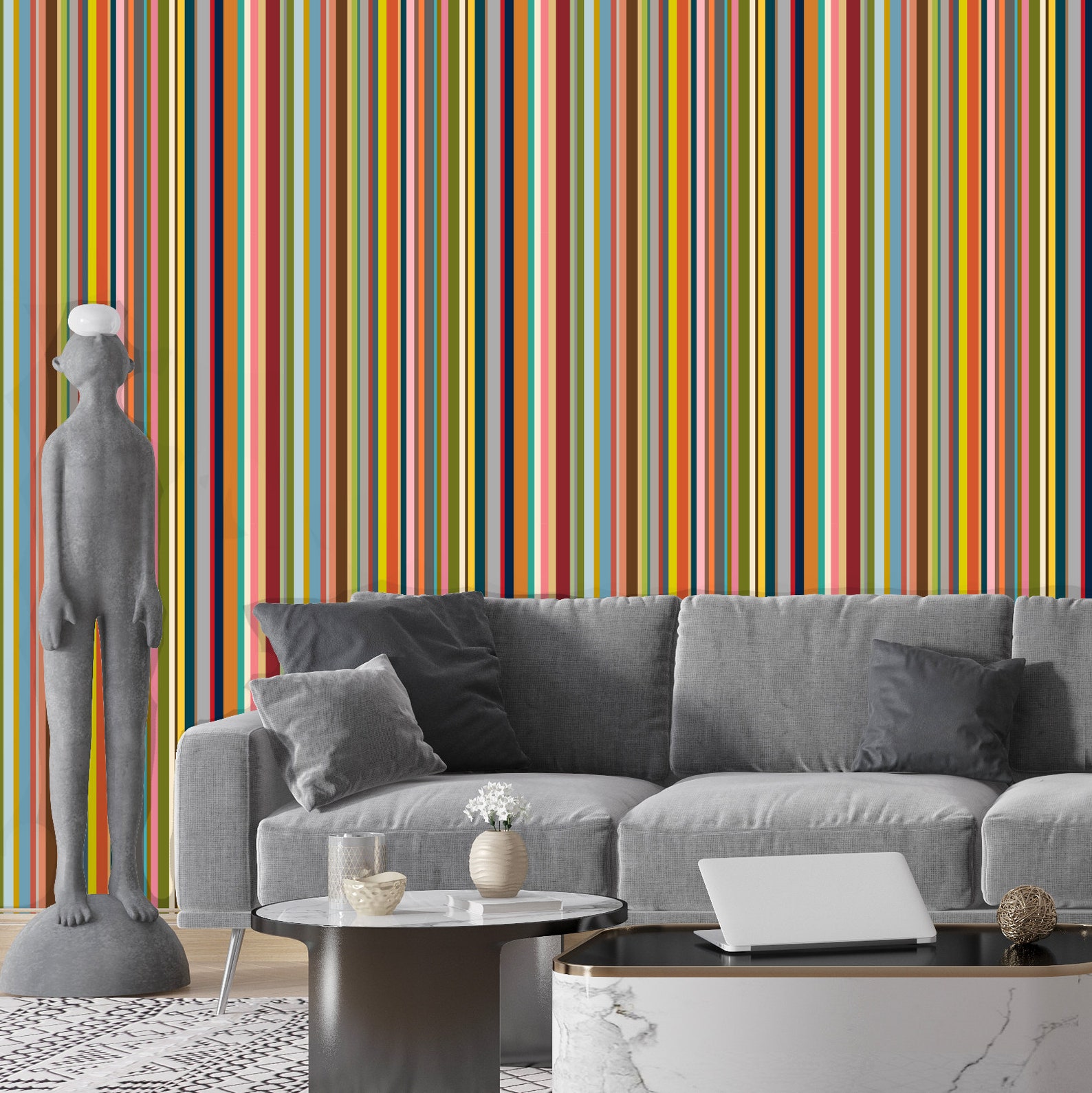 Mid Century Modern Stripe Wallpaper, Peel & Stick and Traditional ...