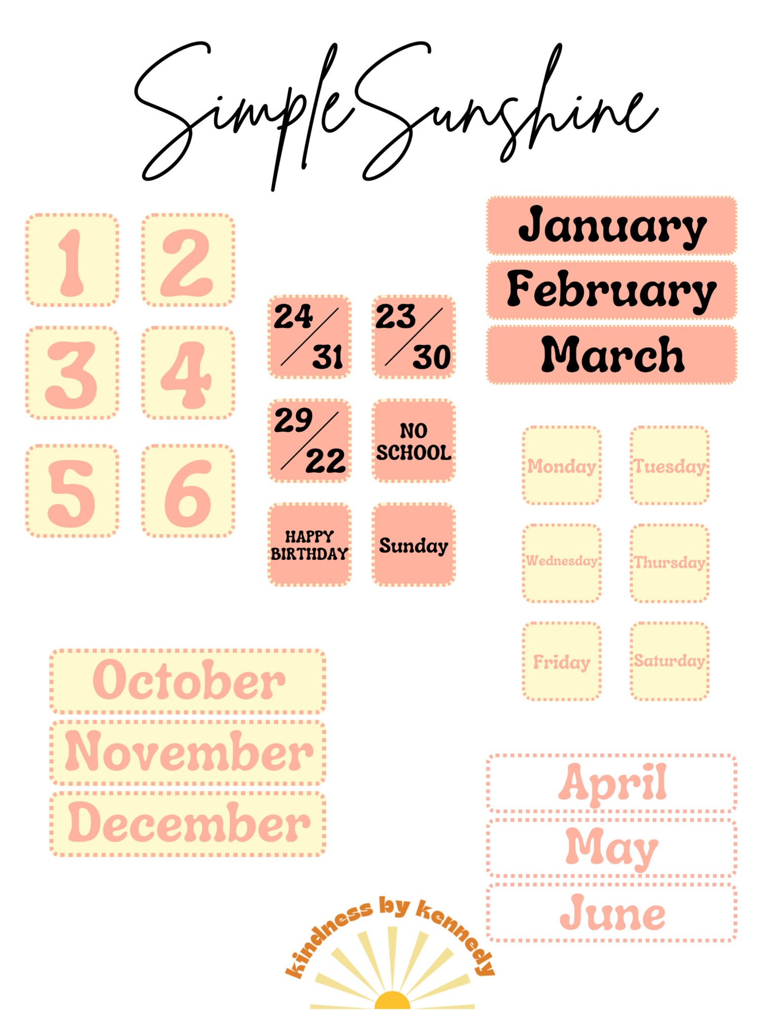 Simple Sunshine Classroom Calendar With Weather - Etsy