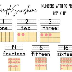 Simple Sunshine Number Line and Numbers With Ten Frame Primary Font ...