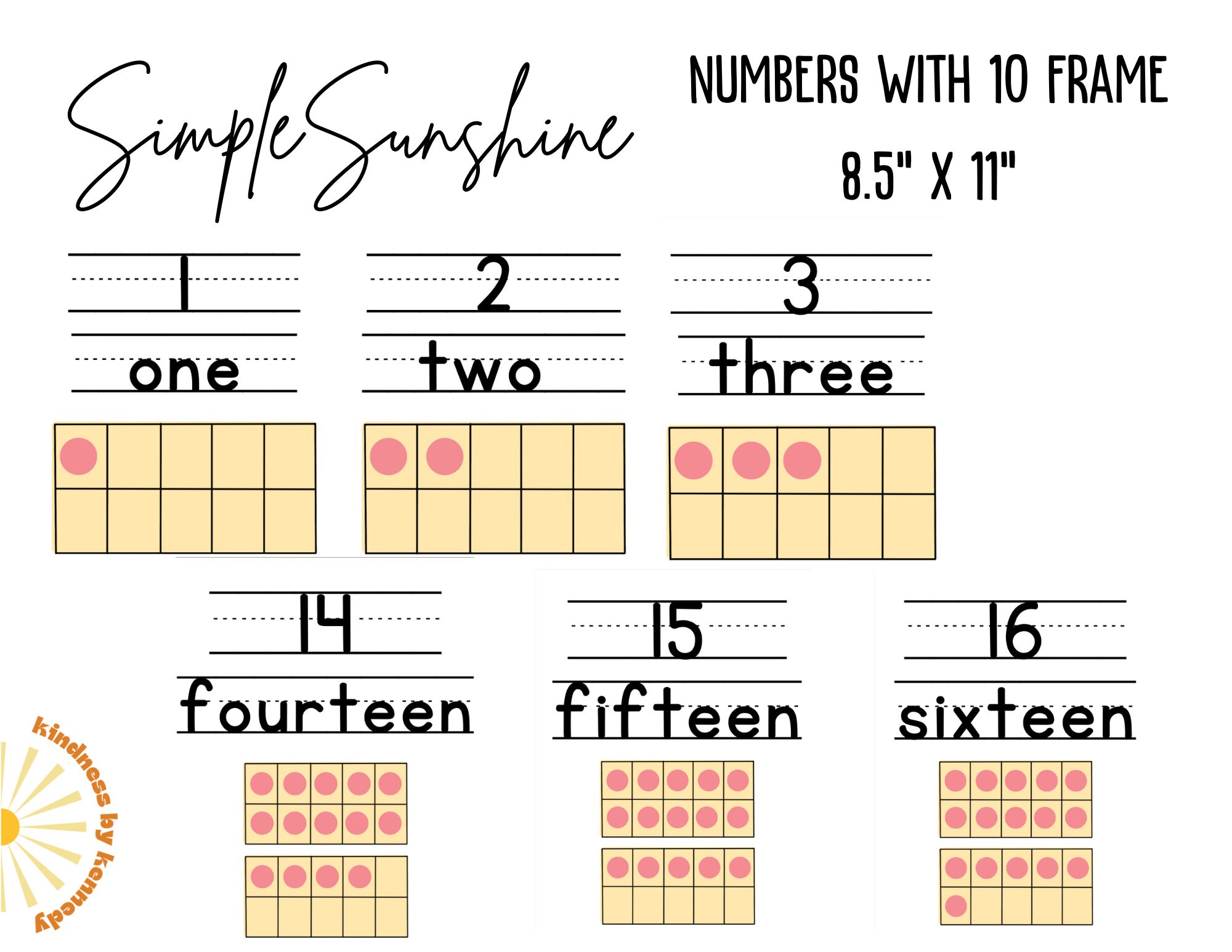 Simple Sunshine Number Line and Numbers With Ten Frame Primary Font ...