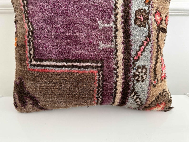 Vintage Turkish Rug Lumbar Pillow Cover – Organic Wool, Farmhouse Decor ...