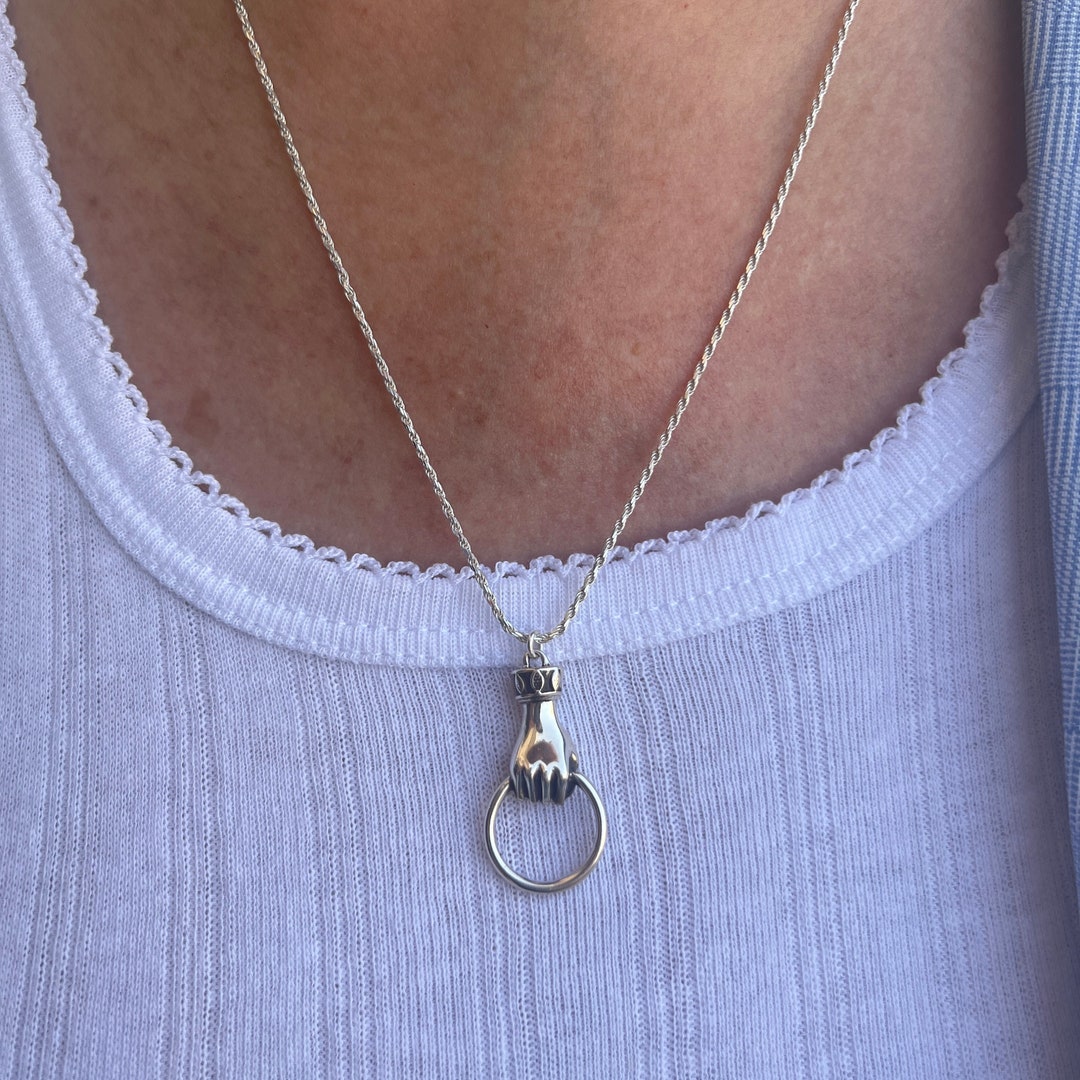 Sterling Silver Hand Charm Necklace, Hand Door Knocker Necklace, Hand ...