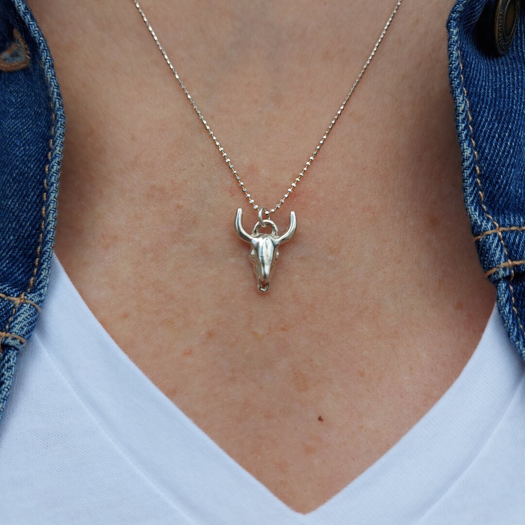 Bull Skull Necklace, Bull Head Pendant, Taurus Necklace, Bull Horns ...
