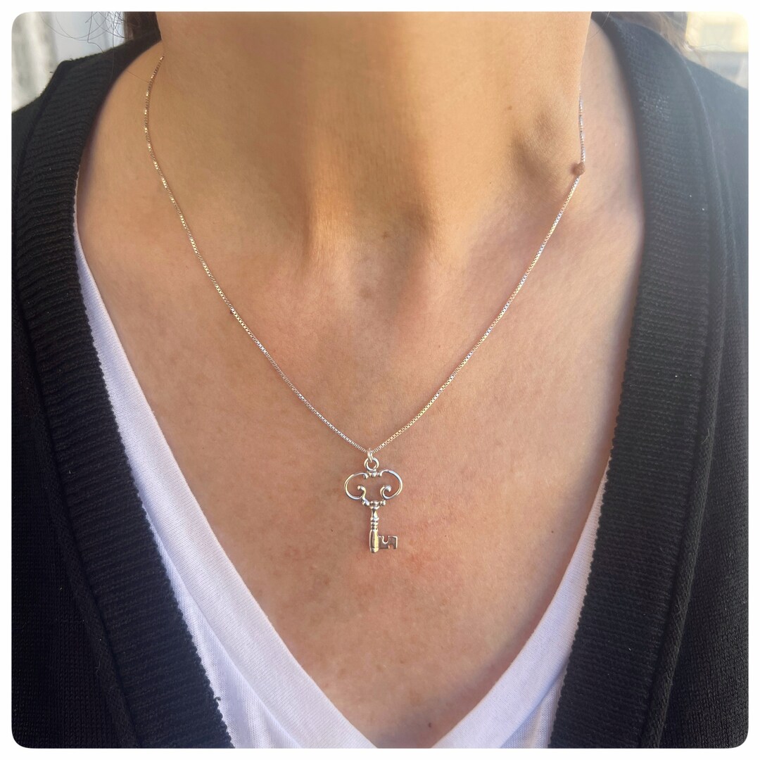 Silver Key Necklace, Key Skeleton Necklace, Couple Necklace, Girlfriend ...