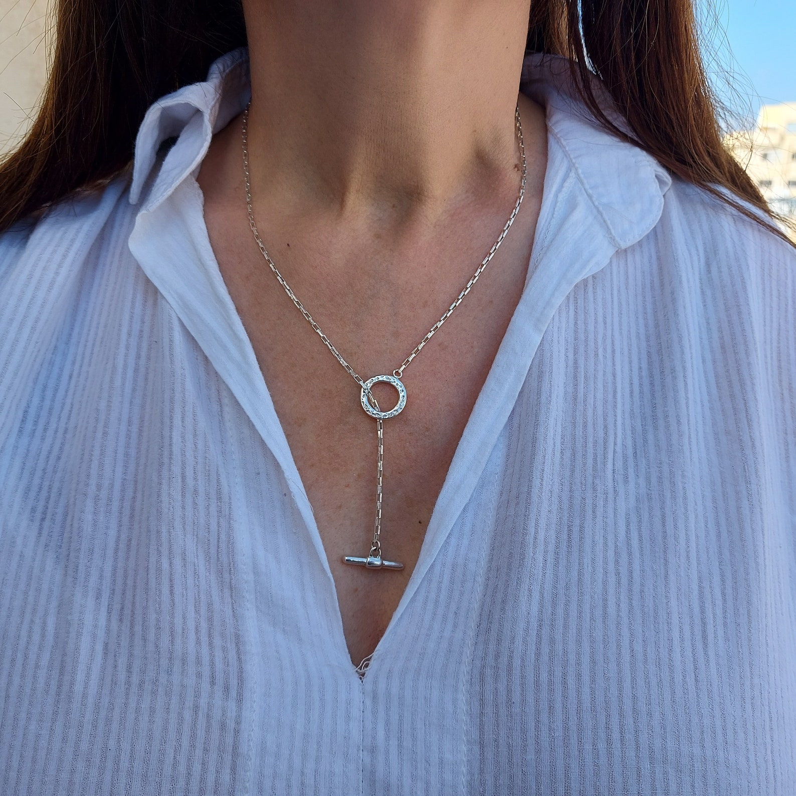 Silver Lariat Necklace, T Bar Necklace, Toggle Clasp Necklace, Chain ...